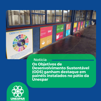 Os Objetivos de Desenvolvimento Sustentável (ODS) ganham destaque em painéis instalados no pátio ...